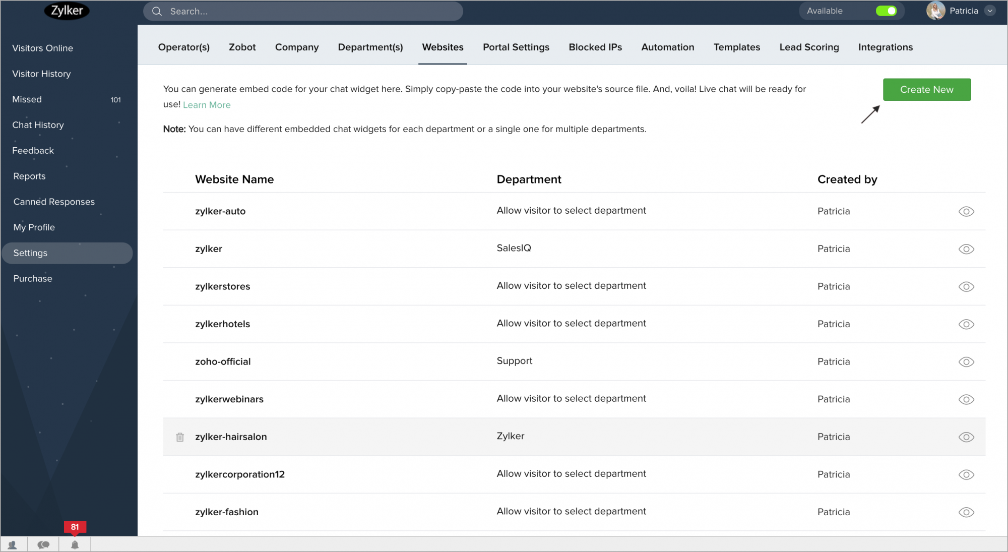 Websites - Zoho SalesIQ