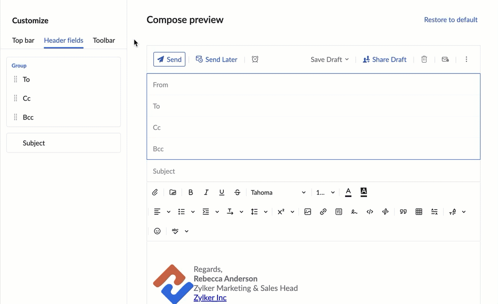 Compose Customization | Zoho Mail