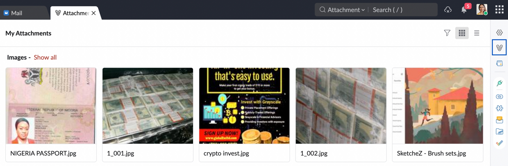 Attachment Viewer for all the attachments in your Zoho Mailbox