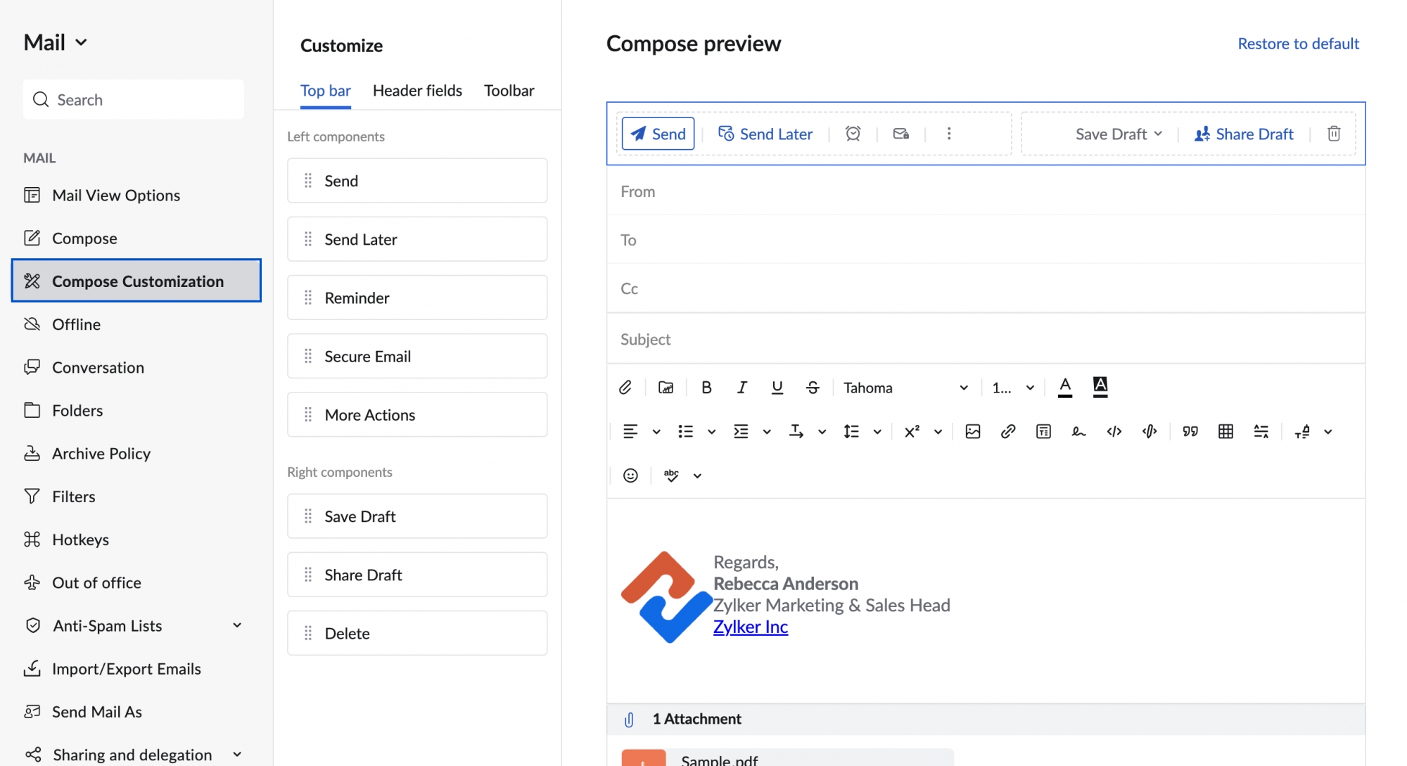 Compose Customization Zoho Mail 2852