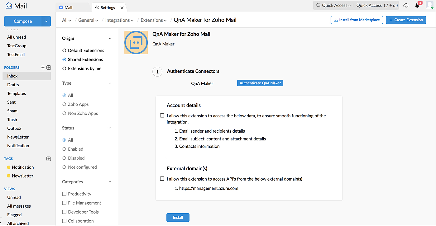 Microsoft QnA Maker extension | ヘルプ - Zoho Mail