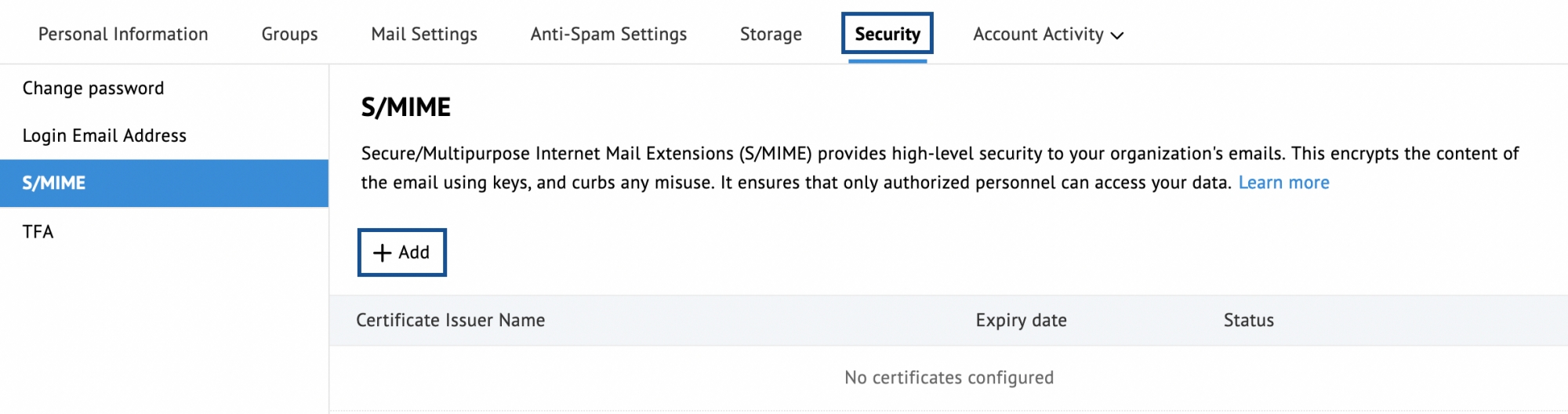Organization Security - Zoho Mail Admin Console