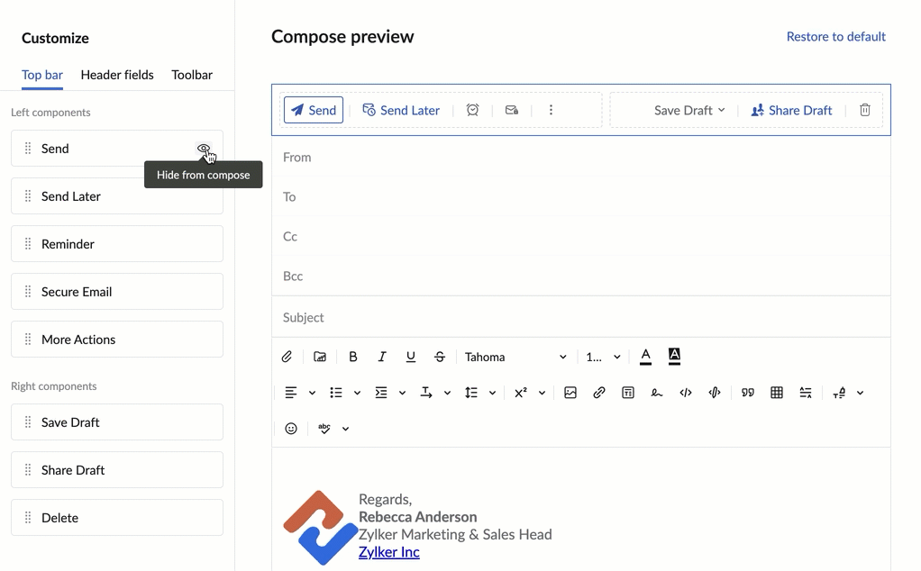 Compose Customization | Zoho Mail