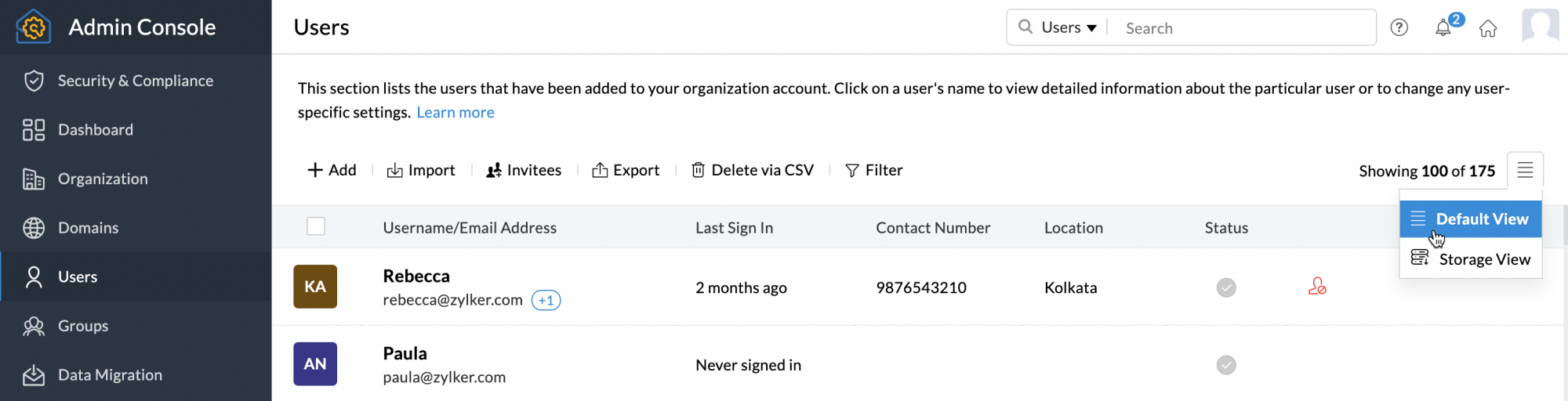 User-specific Admin Console settings