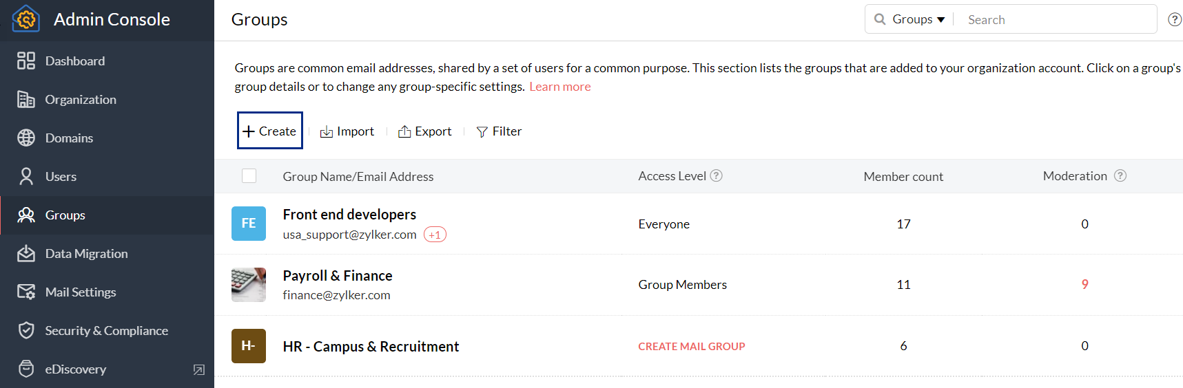 Creating email groups - Zoho Mail