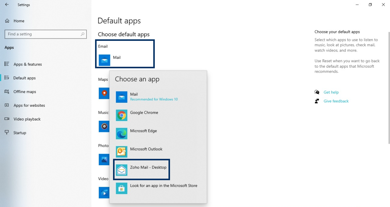 How to set Zoho Mail as the default Desktop email client