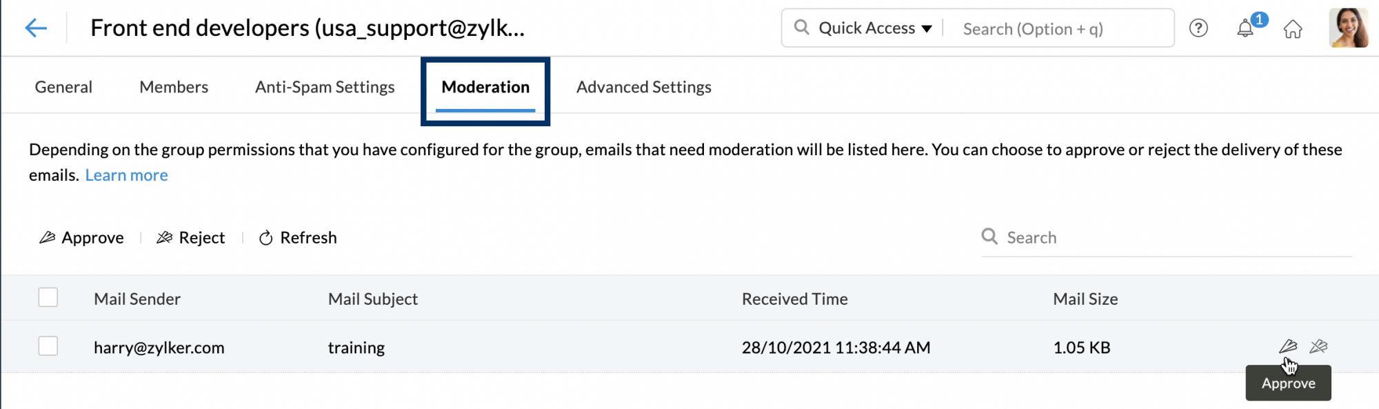 Zoho Mail Distribution List Settings