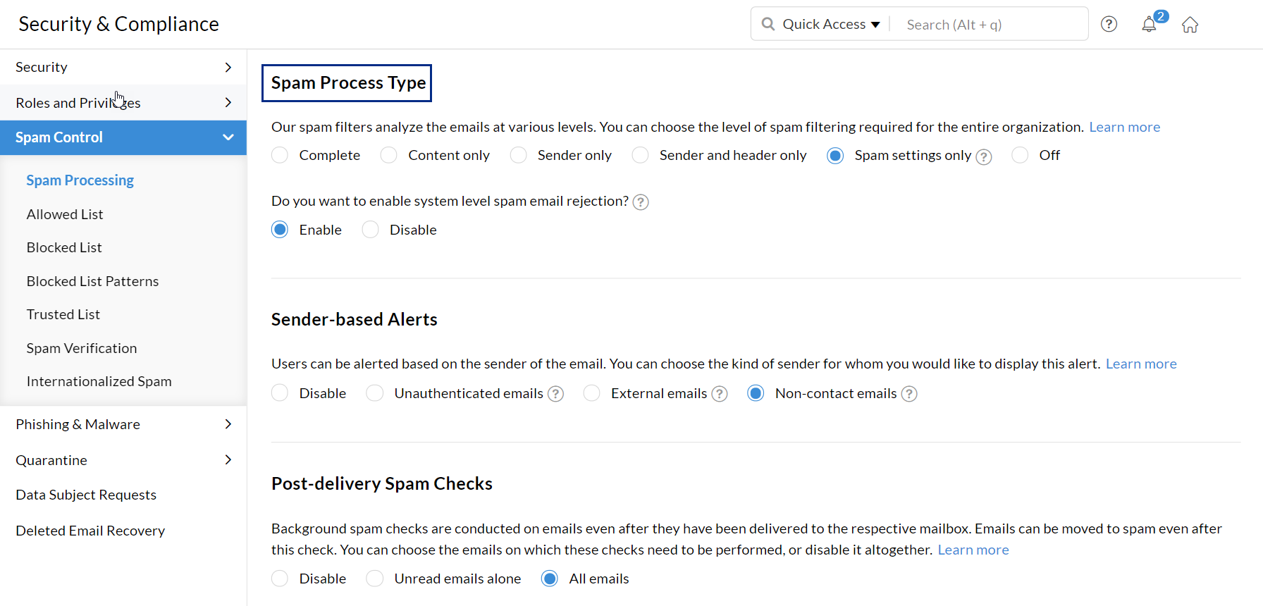 Spam Verification Settings - Zoho Mail