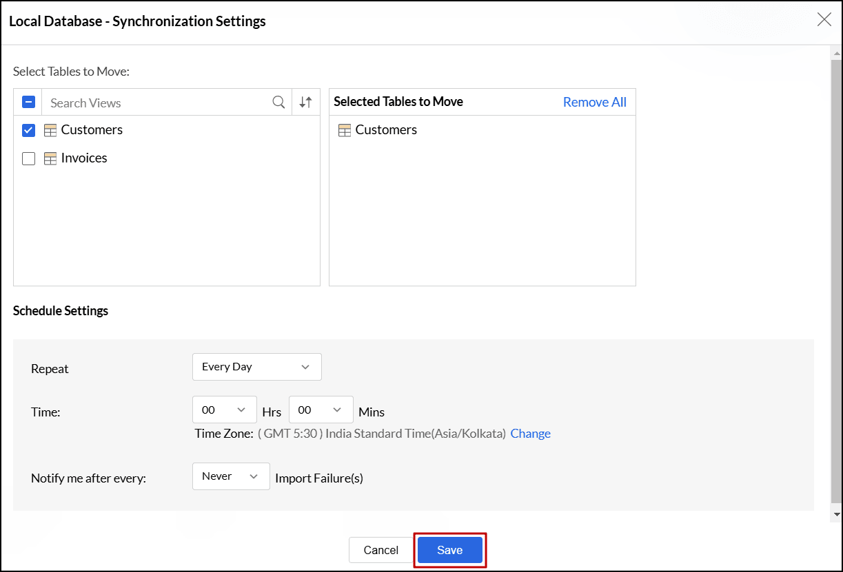 Multiple sync intervals for tables | Analytics Plus