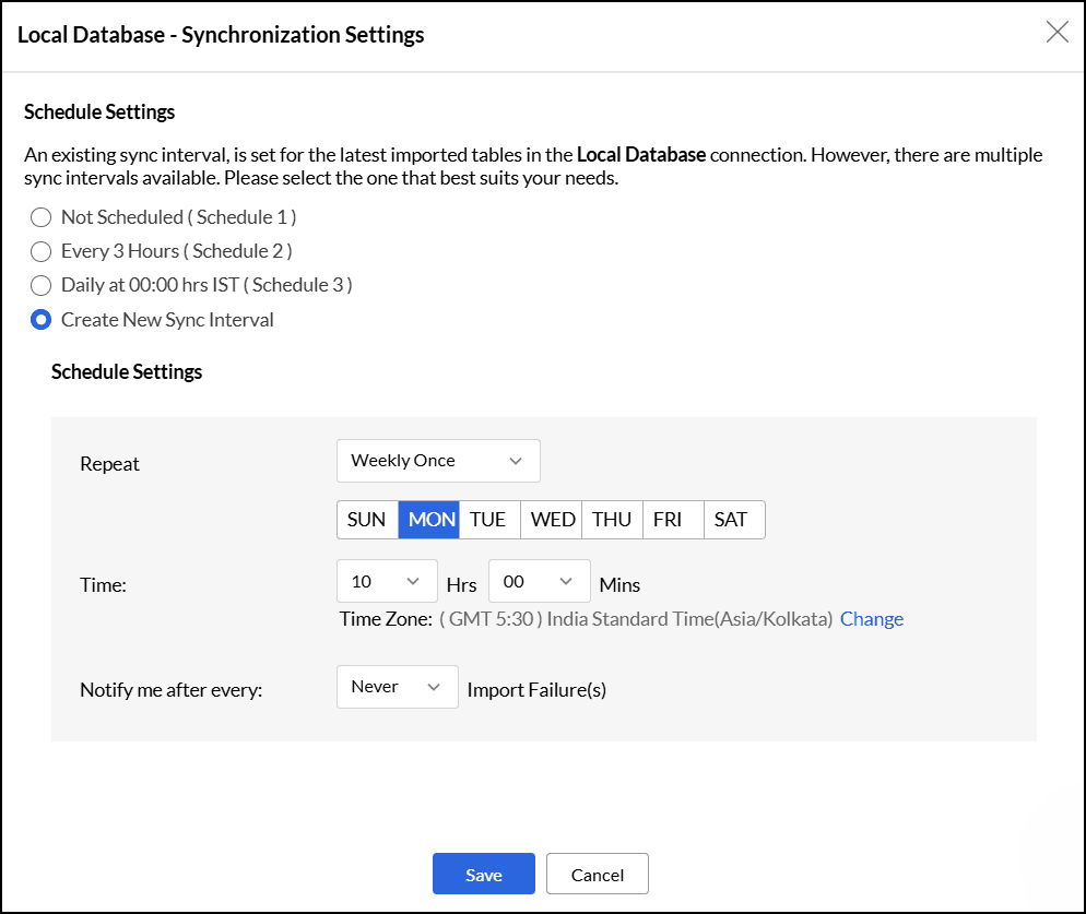 Multiple sync intervals for tables | Analytics Plus Cloud