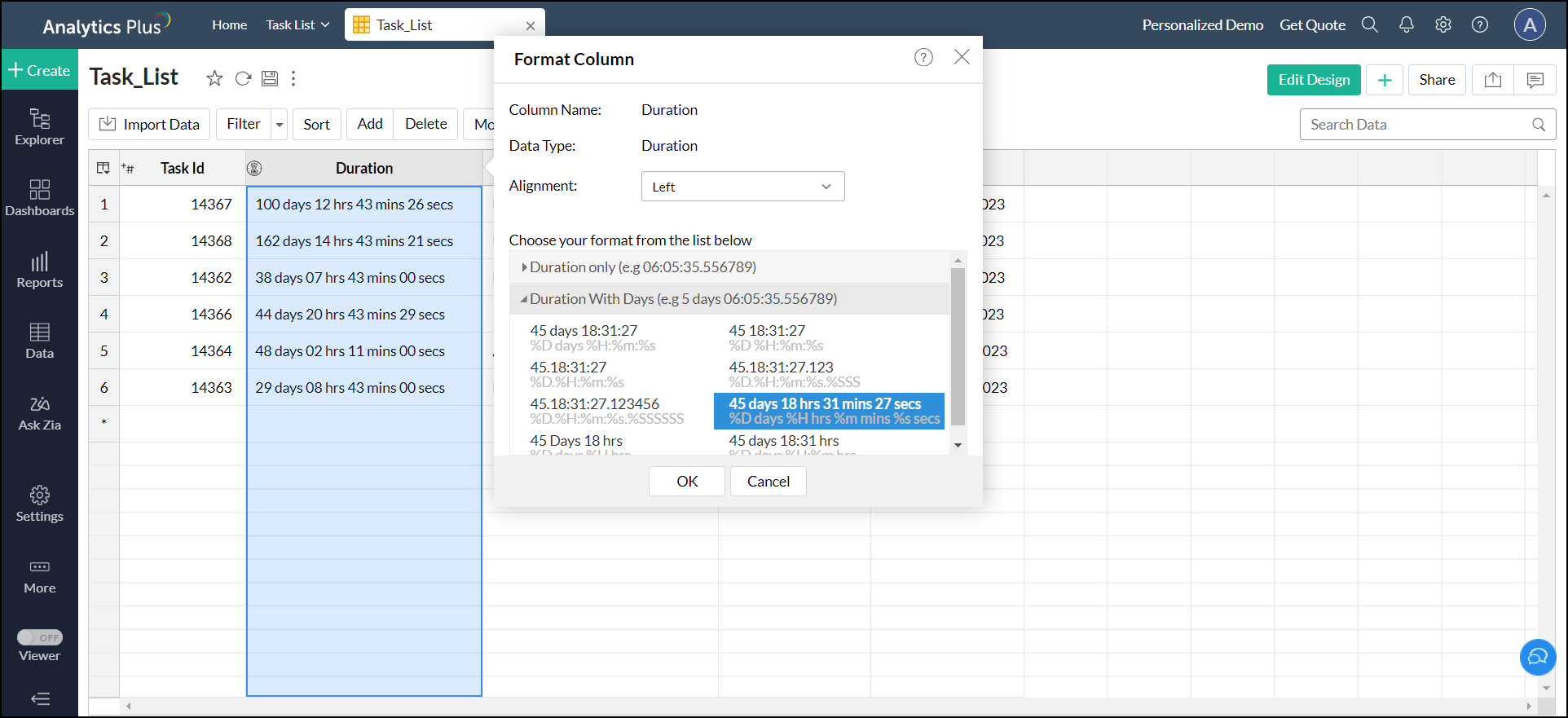 Constructing a custom duration format | Analytics Plus On-Premise