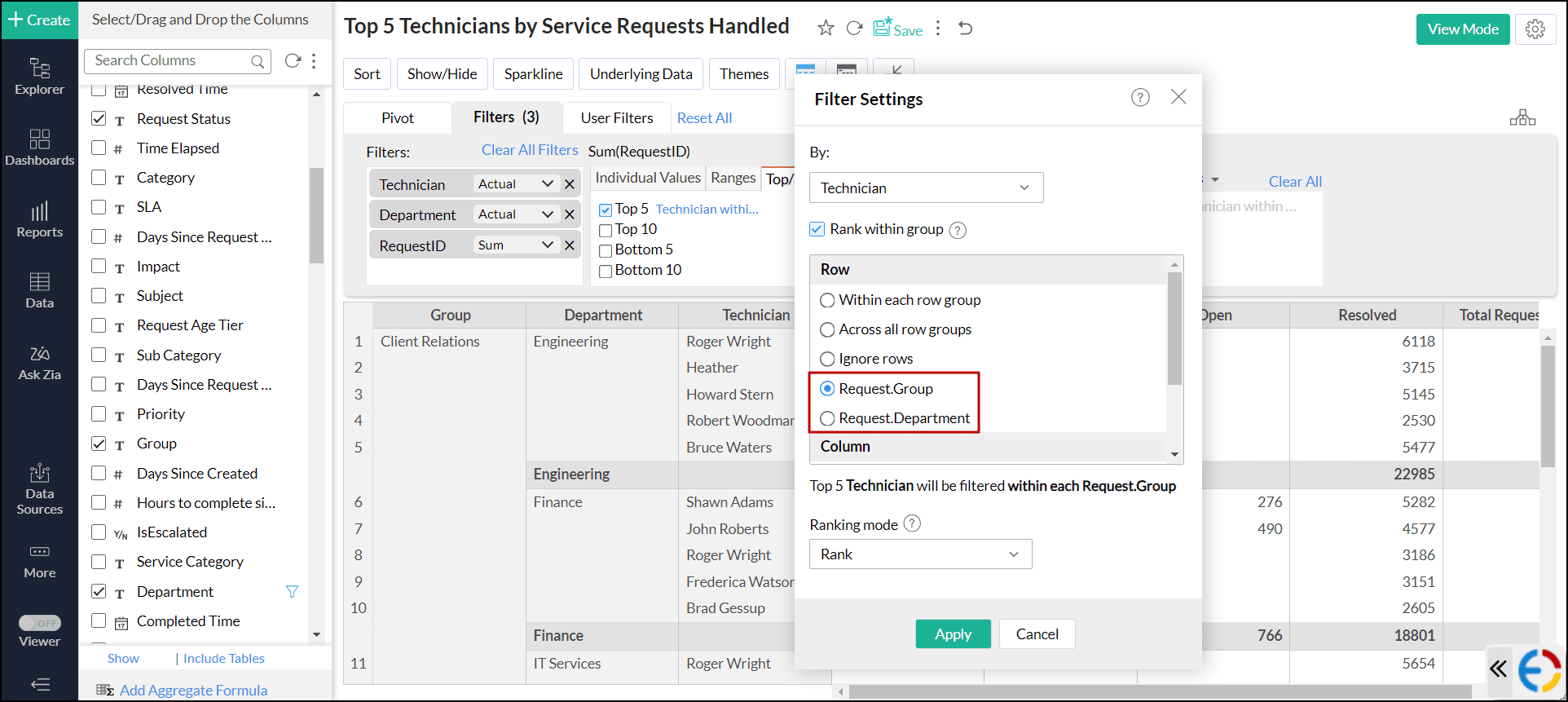 Filter quantitative data | Analytics Plus Cloud