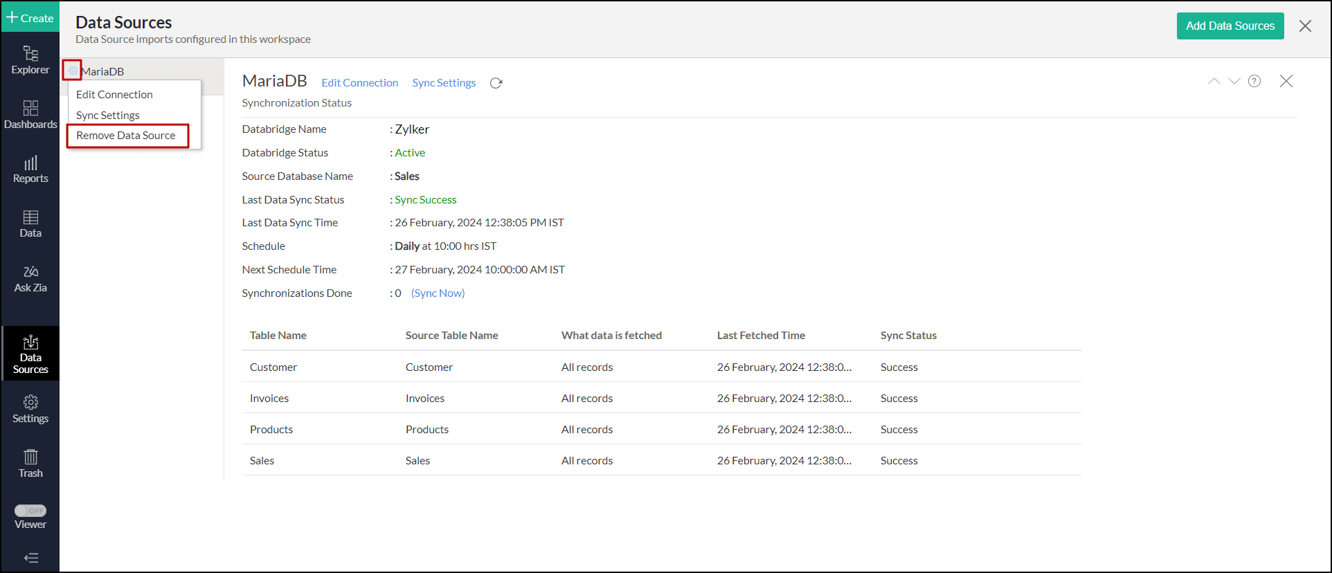 Importing data from MariaDB | Analytics Plus Cloud