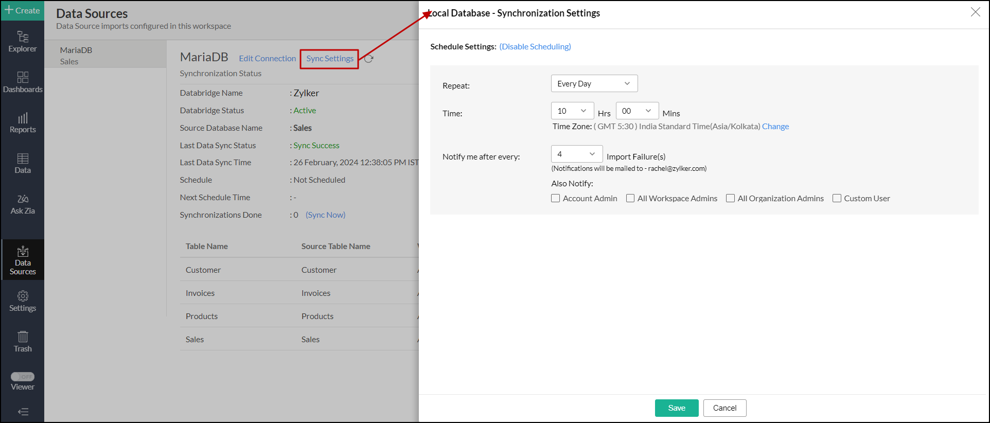 Importing data from MariaDB | Analytics Plus Cloud