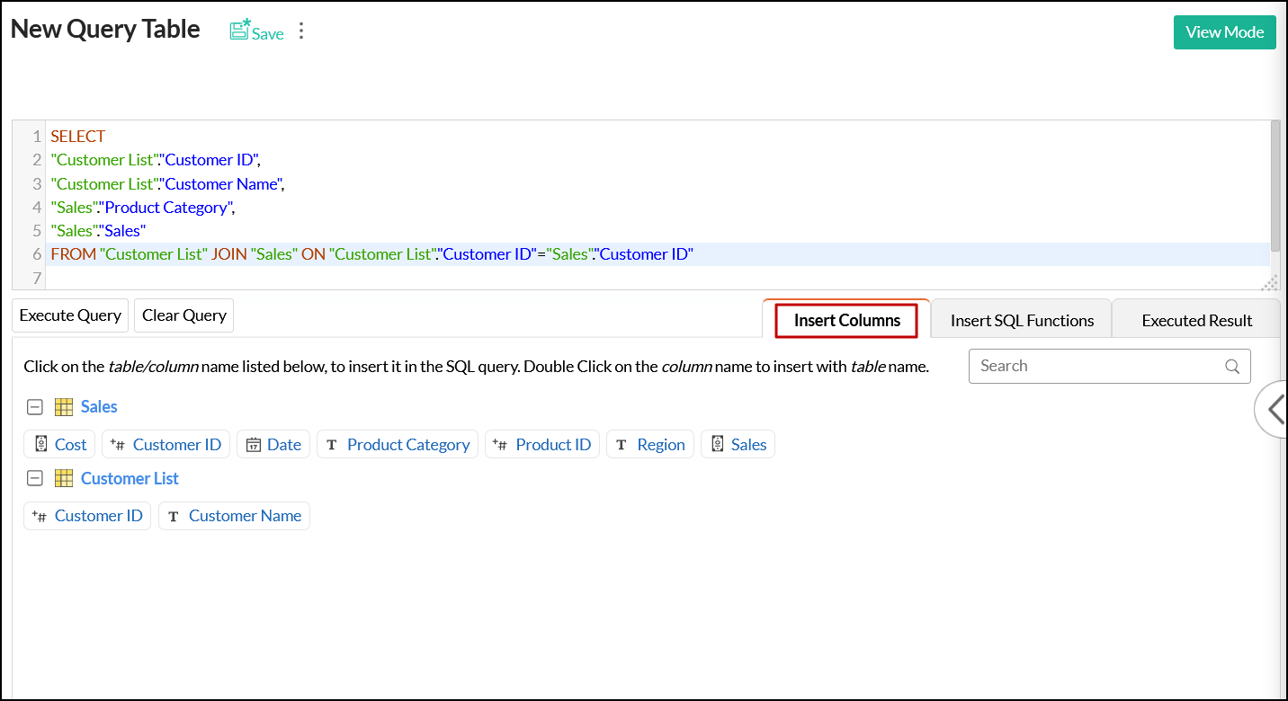 Query Tables Analytics Plus