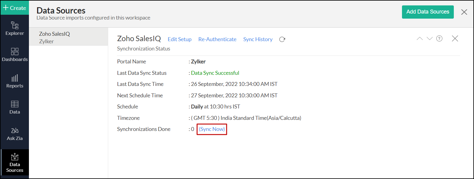 Zoho SalesIQ Integration | Analytics Plus Cloud