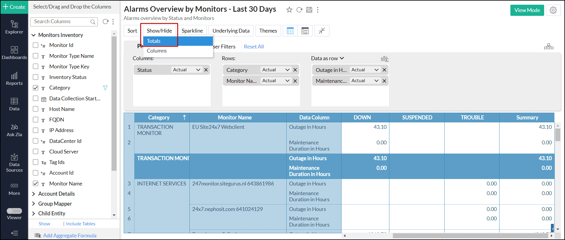 Customise pivot table - Analytics Plus