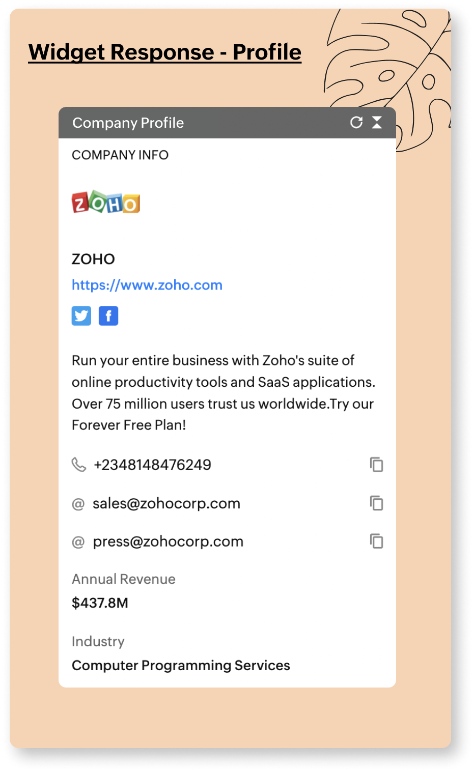 Widget Sections Profile Webhooks