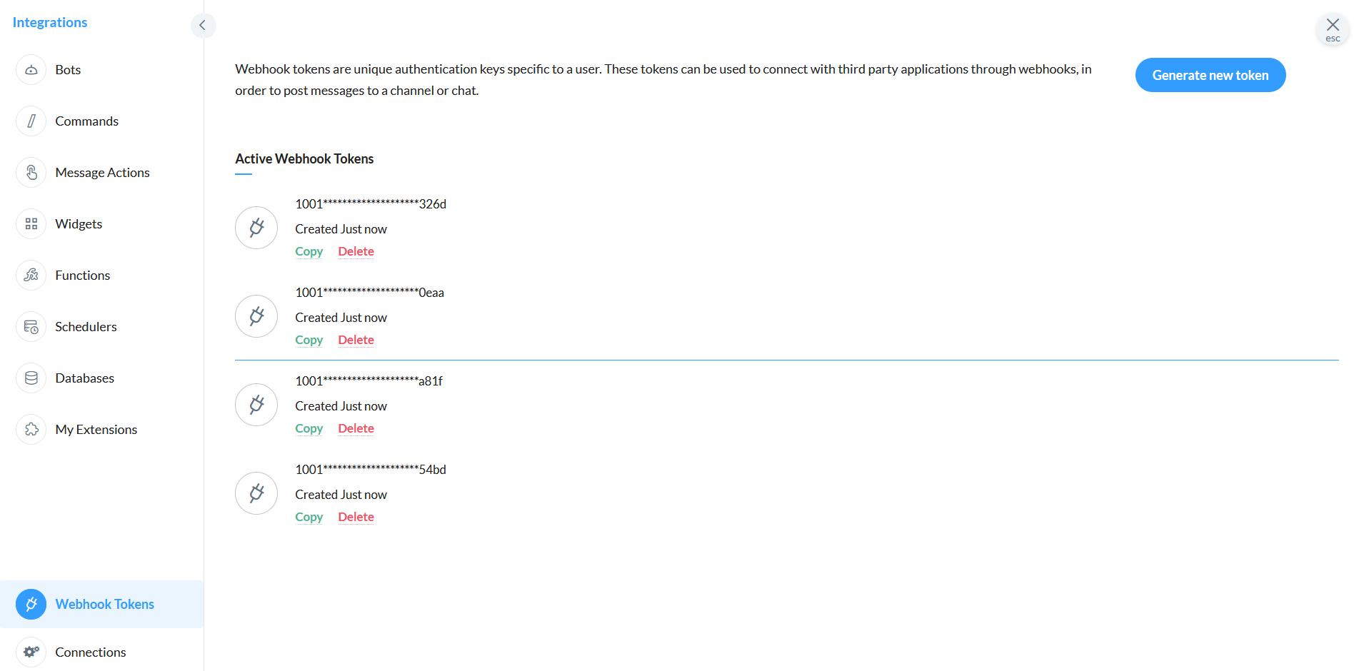 Webhook Tokens | Cliq