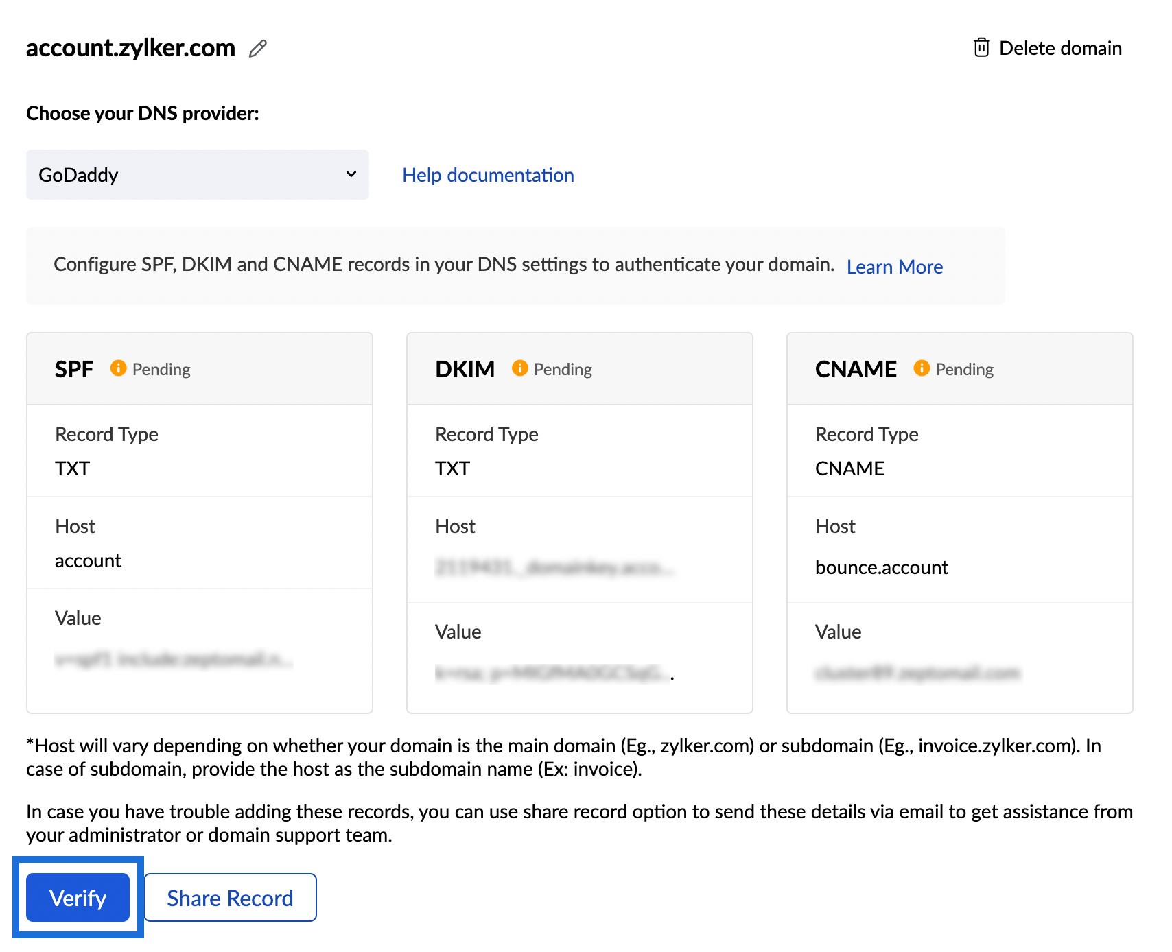 Domain Addition & Verification | ZeptoMail