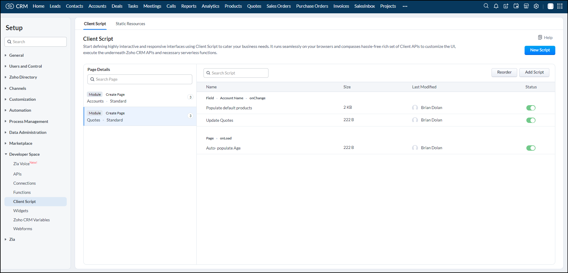 Creating A Client Script Online Help Zoho Crm 