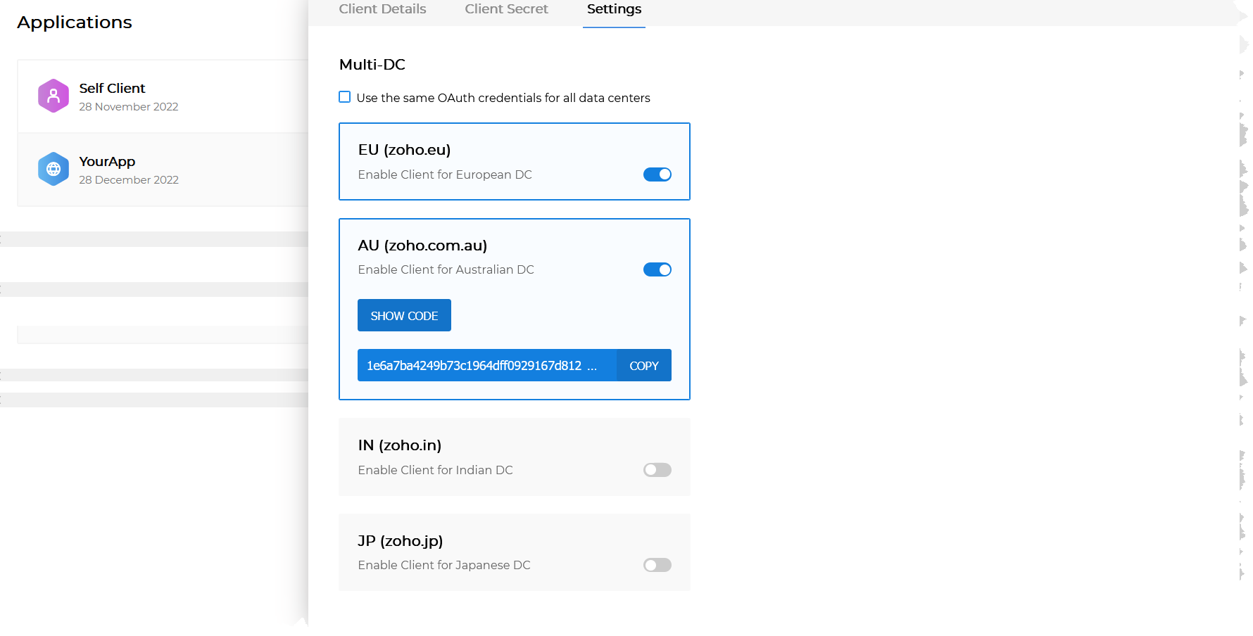 Register Client with Zoho | Online Help - Bigin