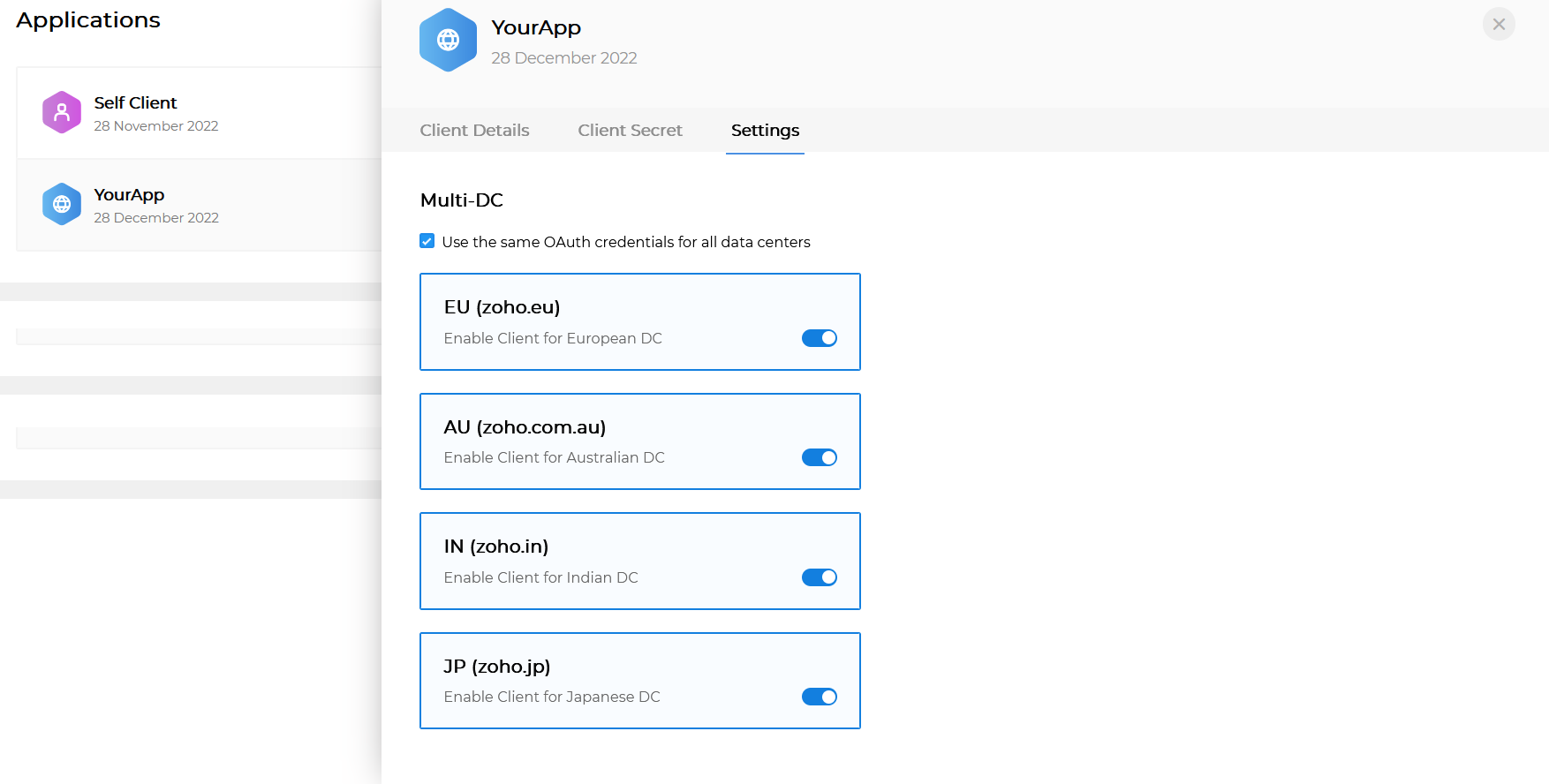 Register Client with Zoho | Online Help - Bigin