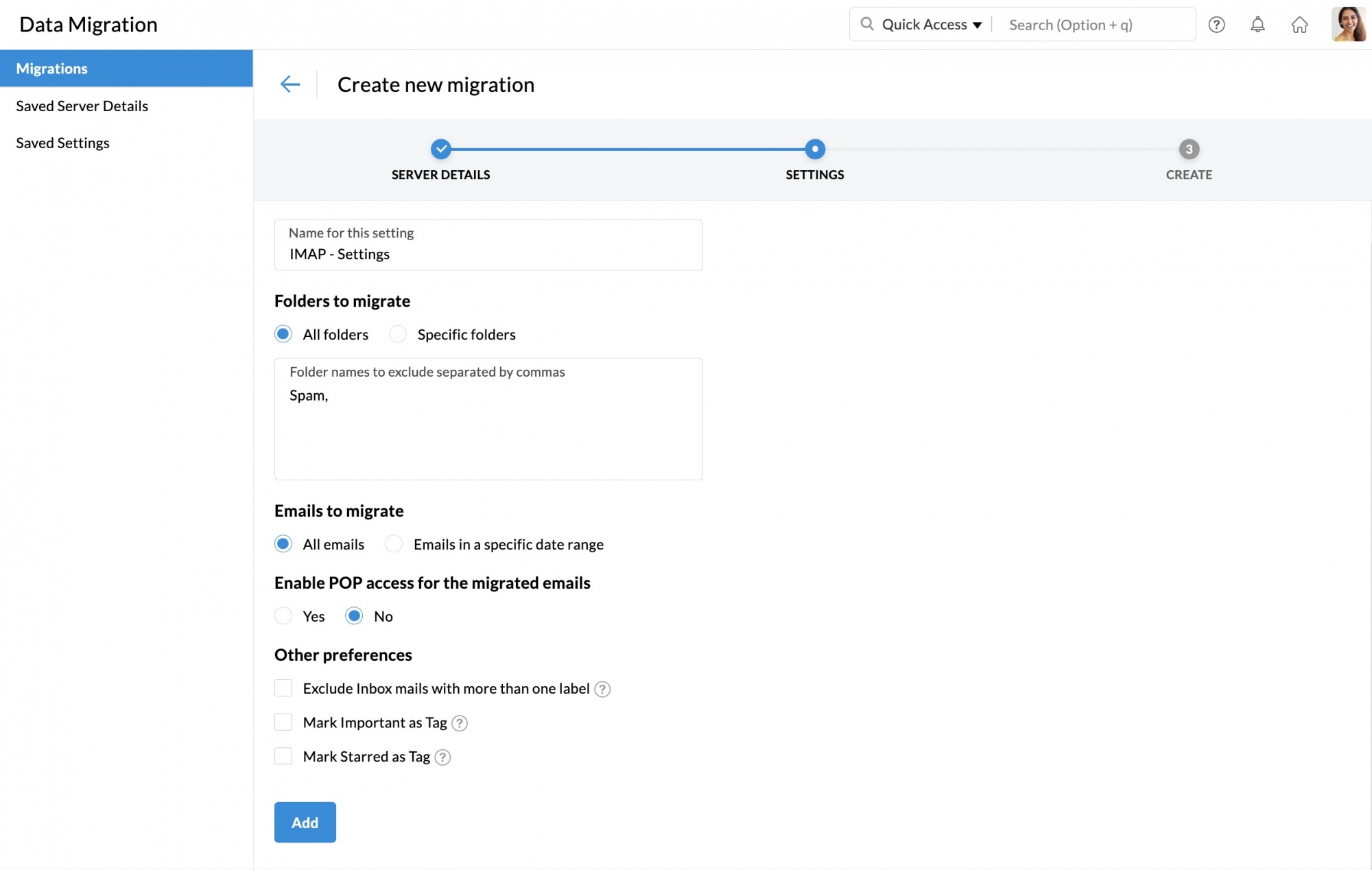IMAP Migration from Gmail to Zoho Mail