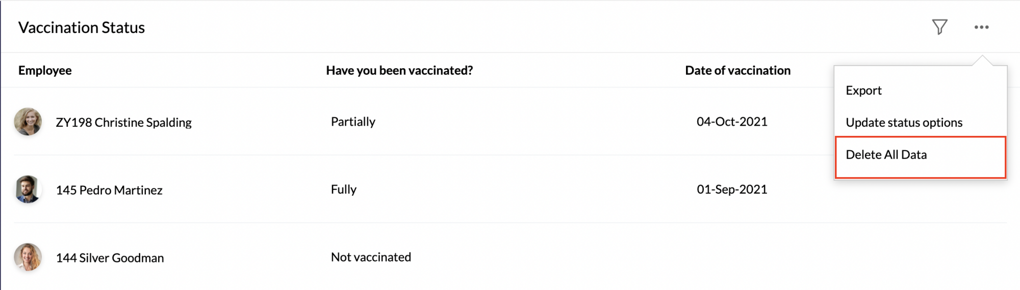 Vaccination Status I Dashboard I Zoho People
