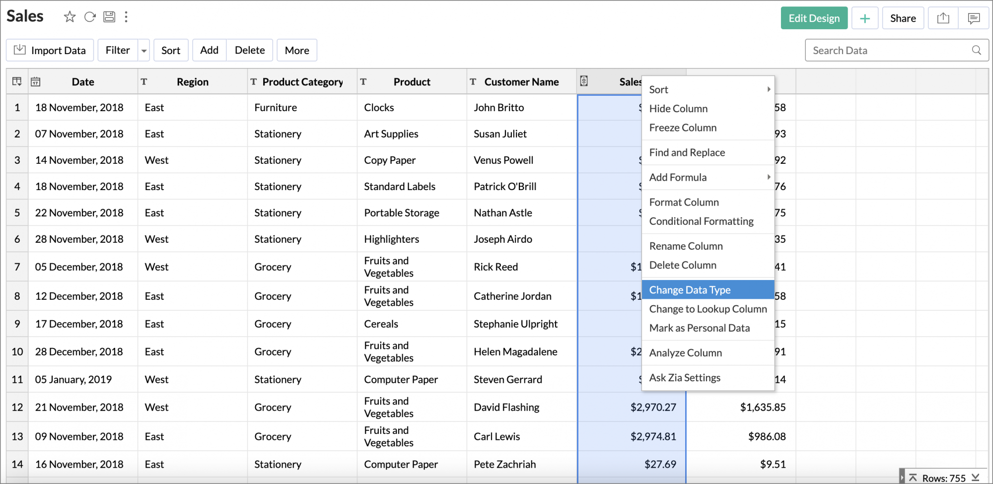Manage Data Table l Zoho Analytics Help
