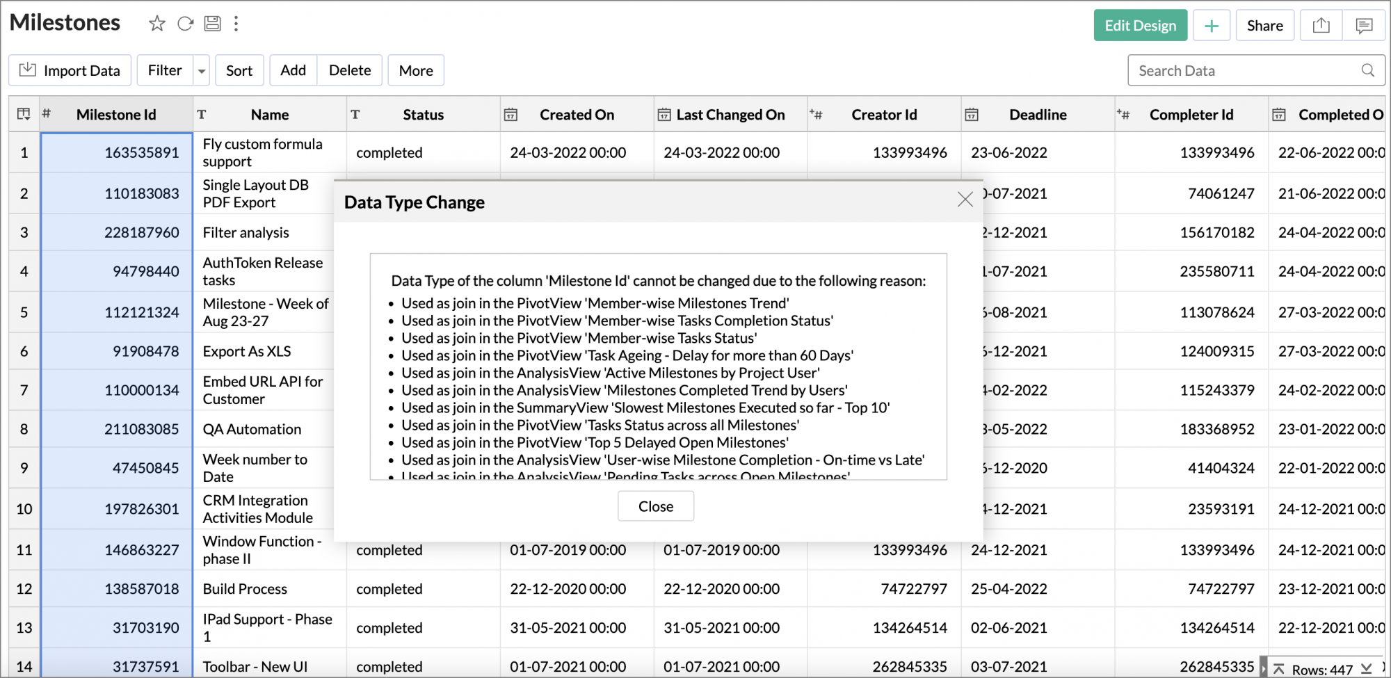 Manage Data Table L Zoho Analytics Help