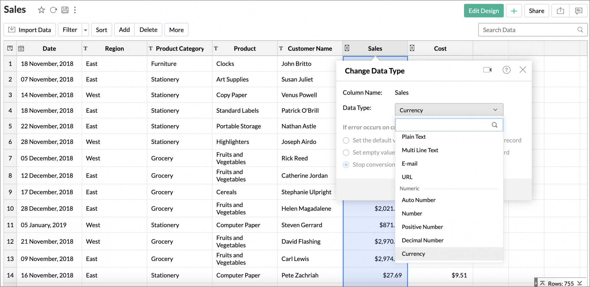 Manage Data Table L Zoho Analytics Help
