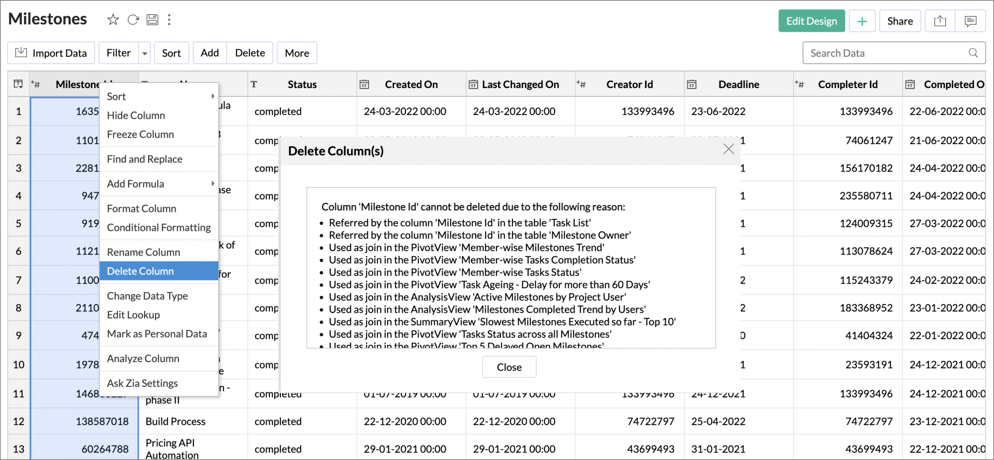 Manage Data Table l Zoho Analytics Help
