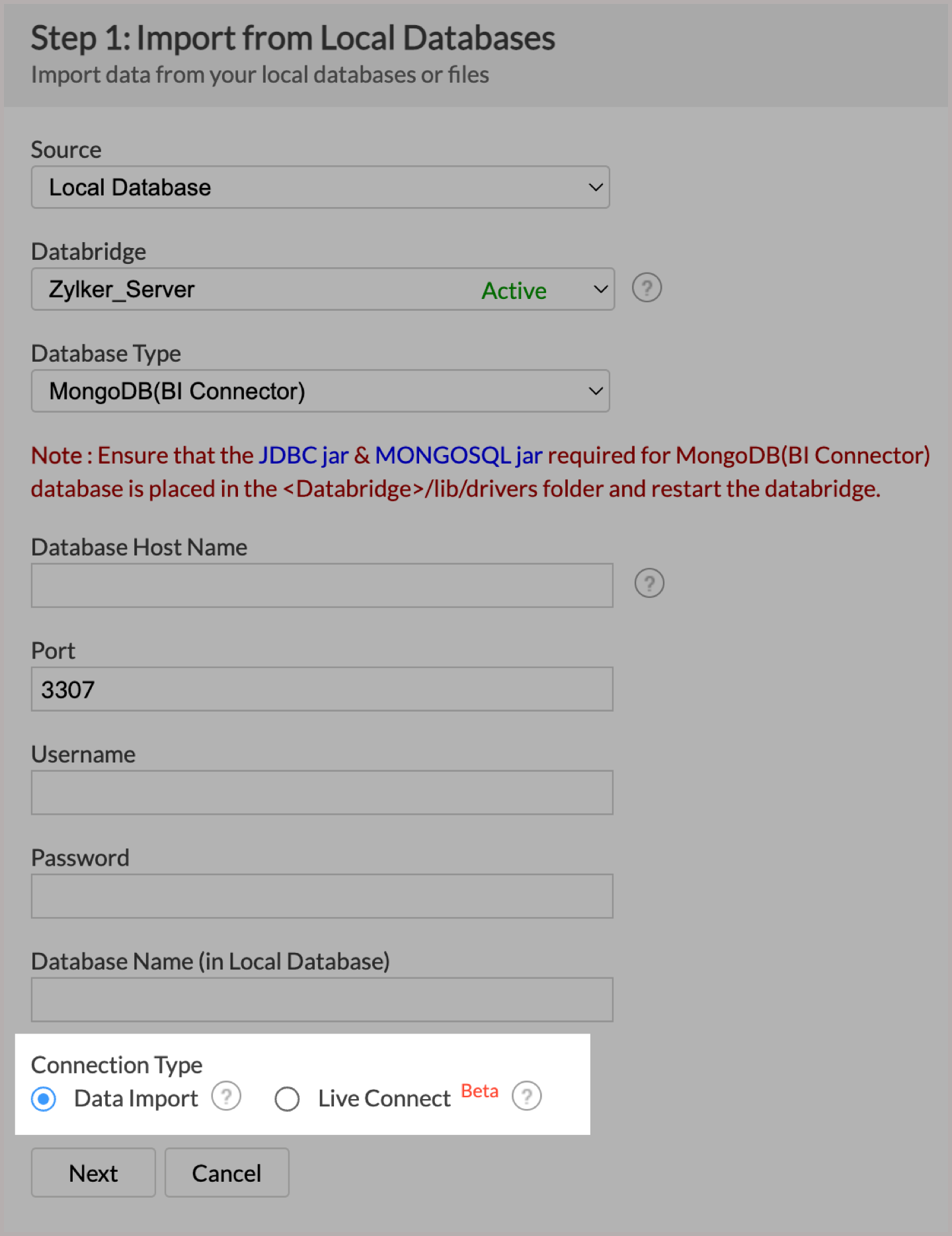 Import Data From Mongodb Bi Connector L Zoho Analytics Help