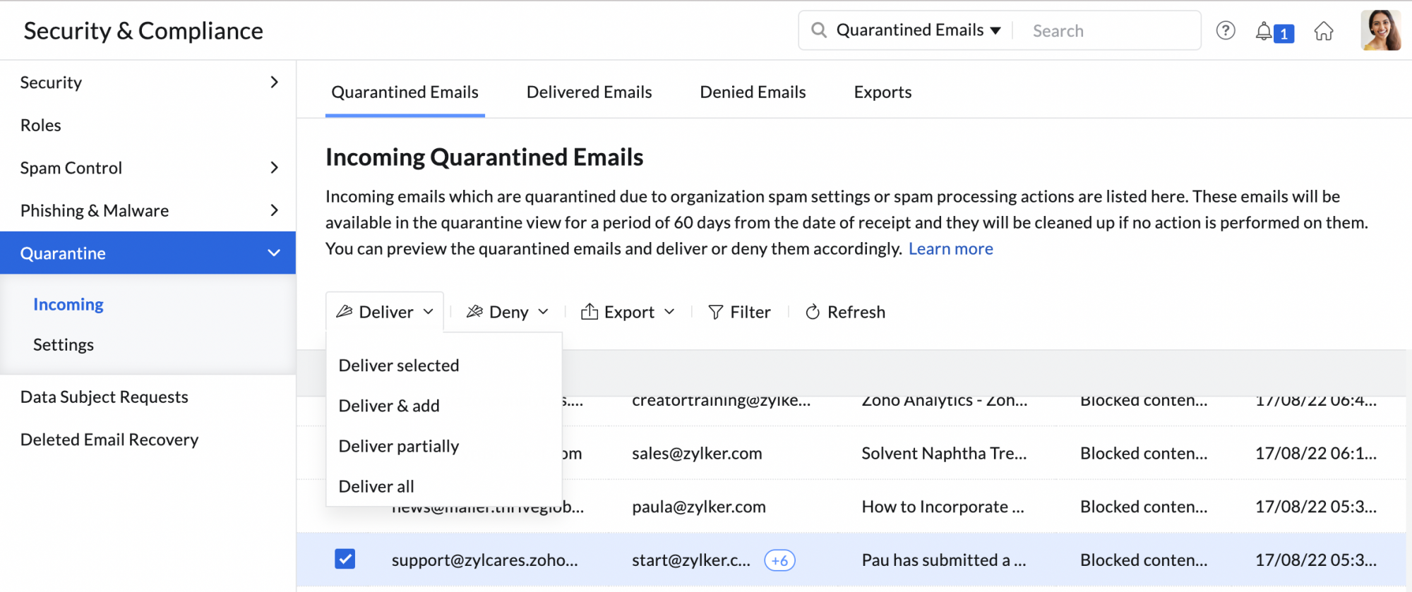 Spam Quarantine - Zoho Mail