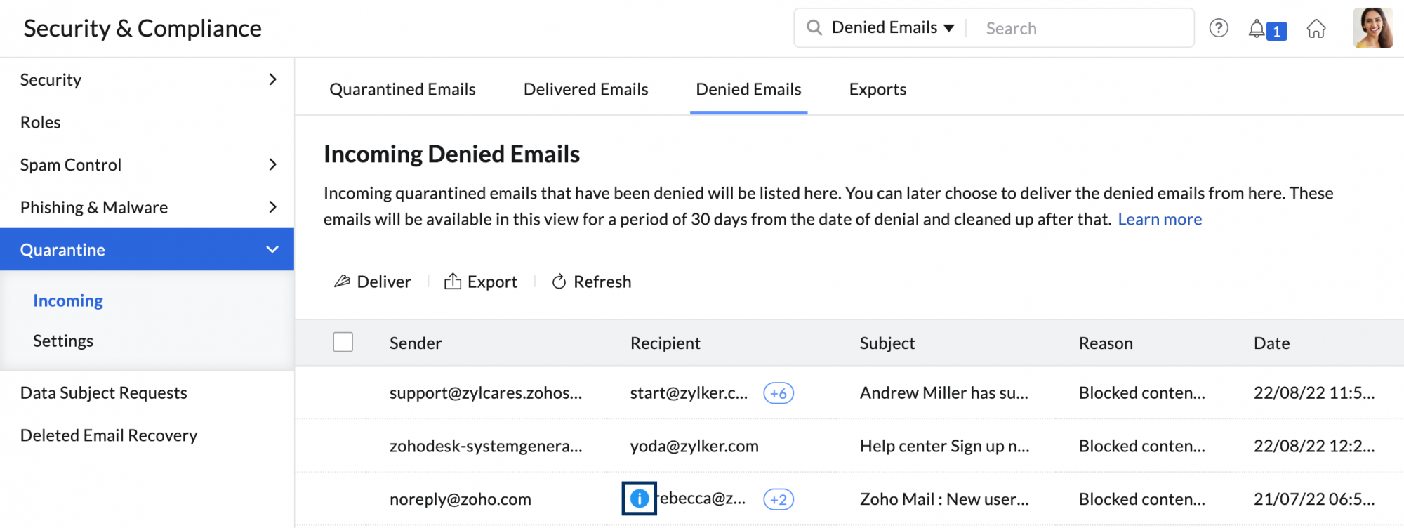 Spam Quarantine - Zoho Mail