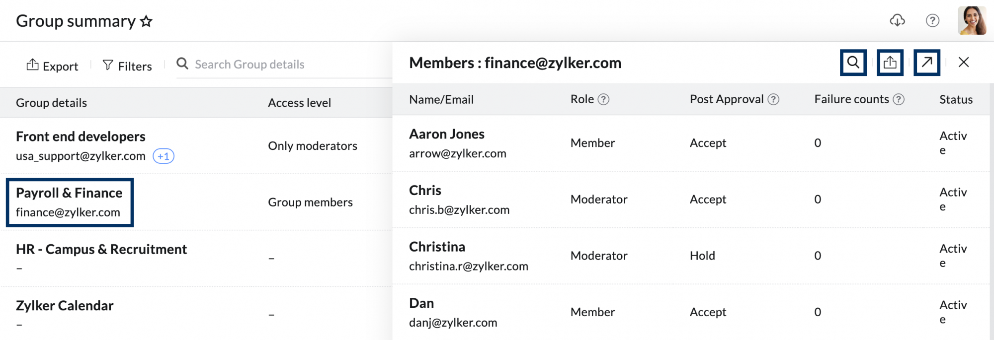 Mail Group Reports | Zoho Mail