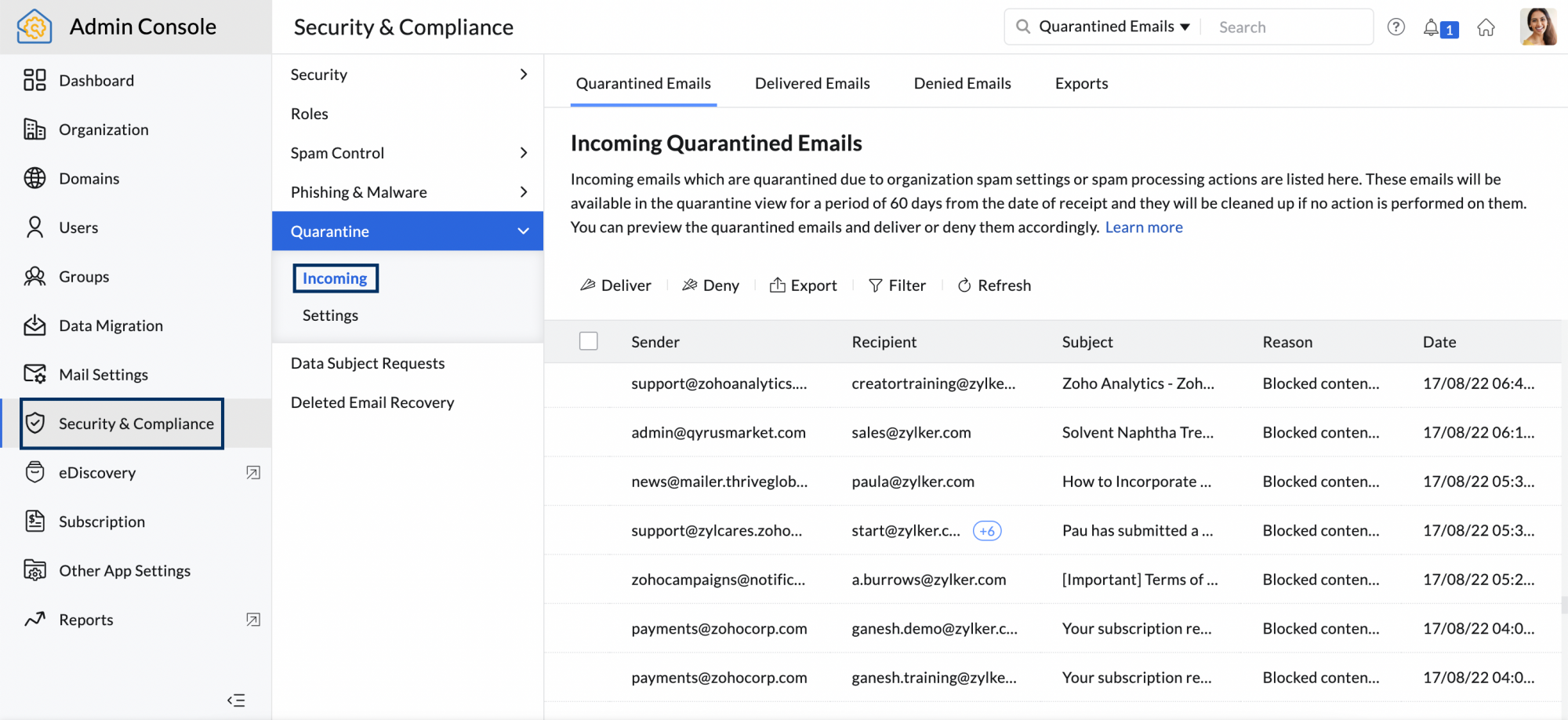 Spam Quarantine - Zoho Mail