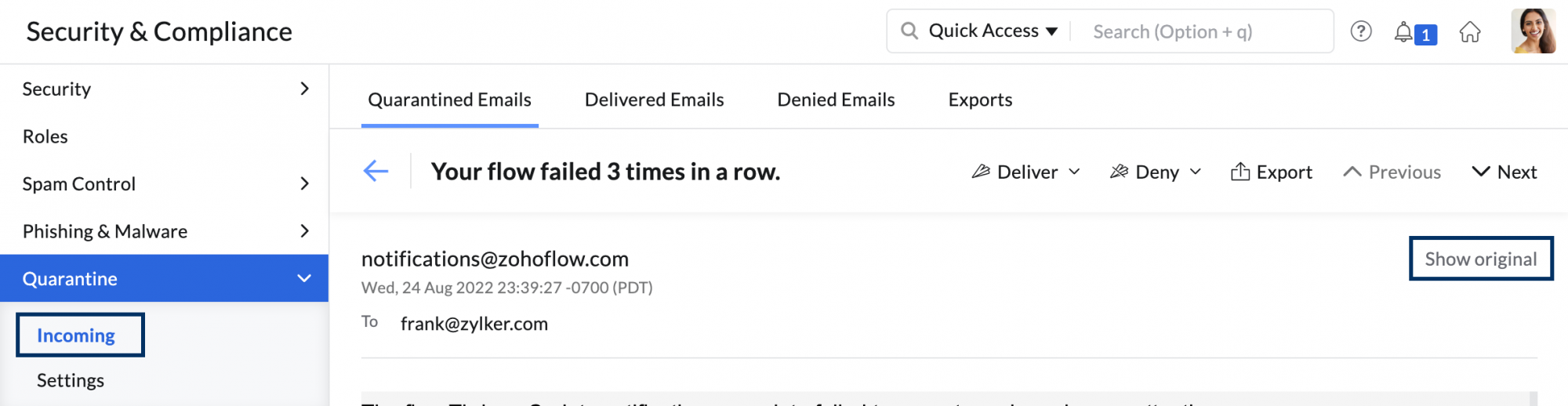 Spam Quarantine - Zoho Mail