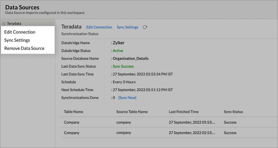Import From Teradata Databases Using Zoho Databridge Zoho Analytics Help
