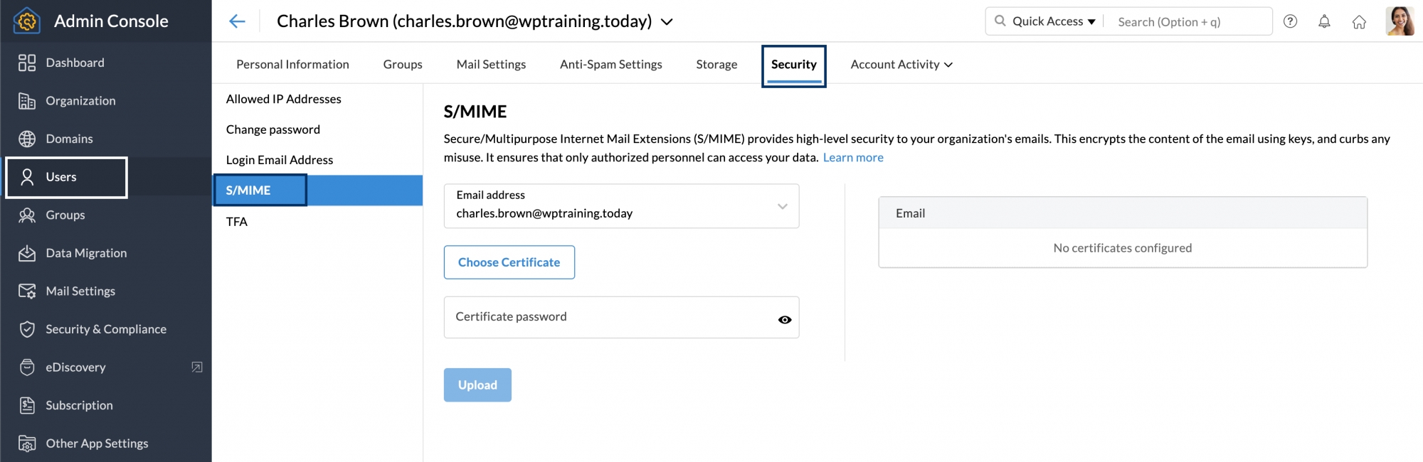 Organization Security - Zoho Mail Admin Console