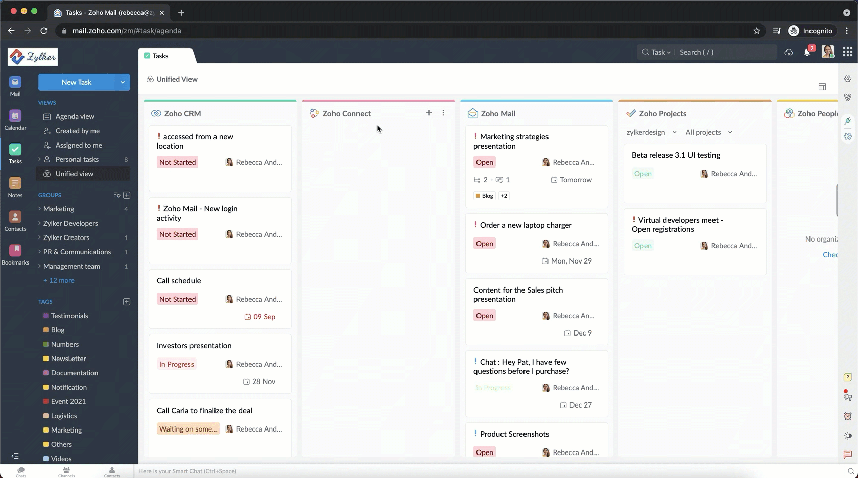 Unified View in Tasks by Zoho Mail