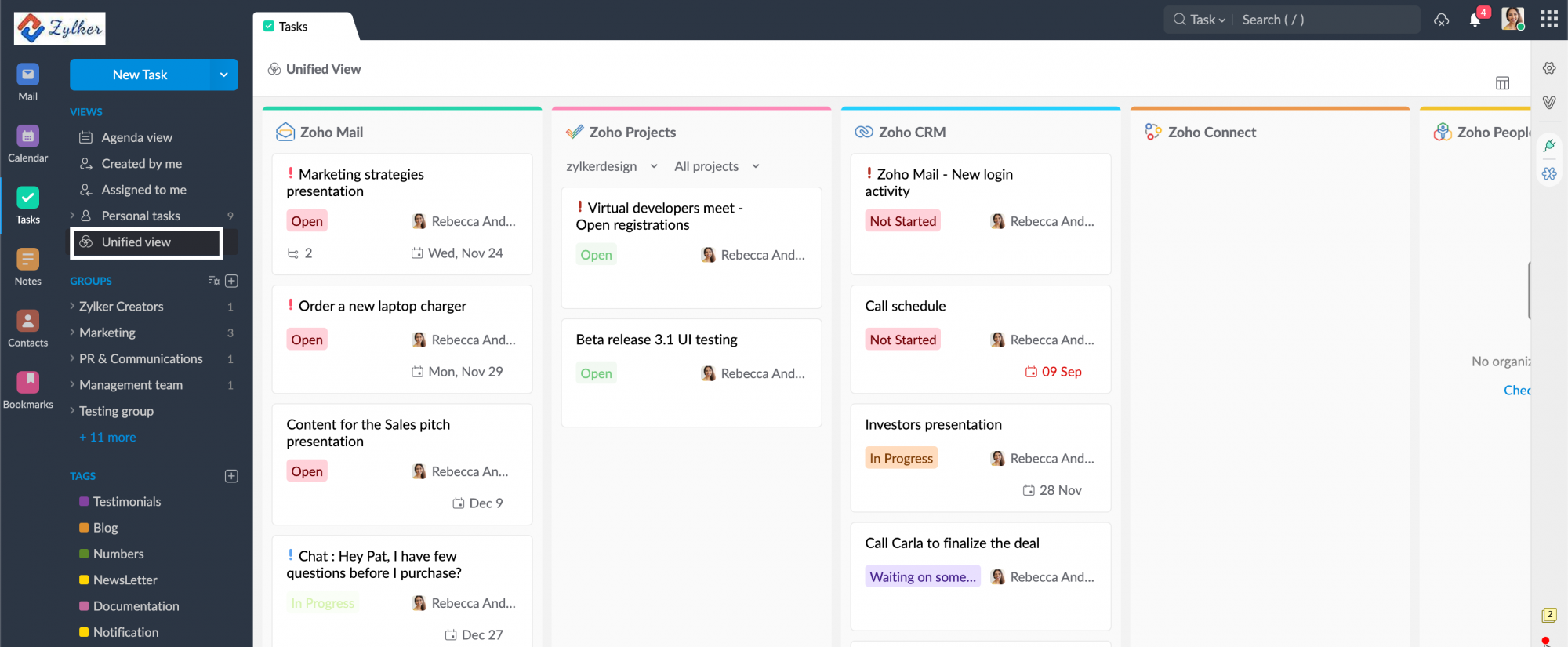 Unified View in Tasks by Zoho Mail