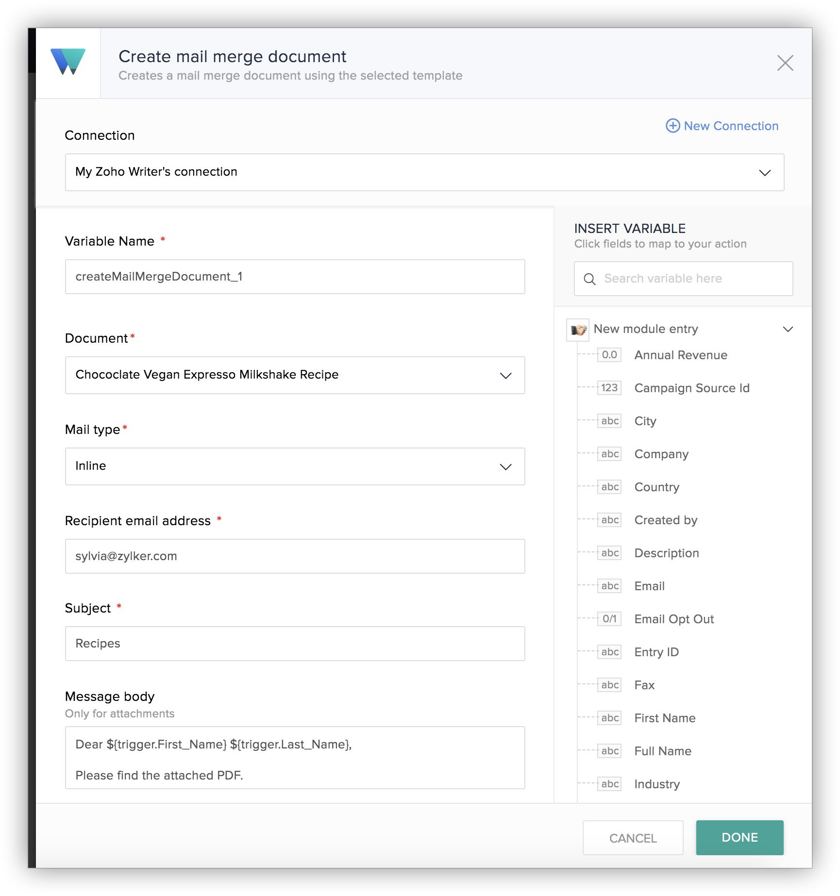 Zoho Flow Integration Connecting Zoho Writer With Zoho Crm