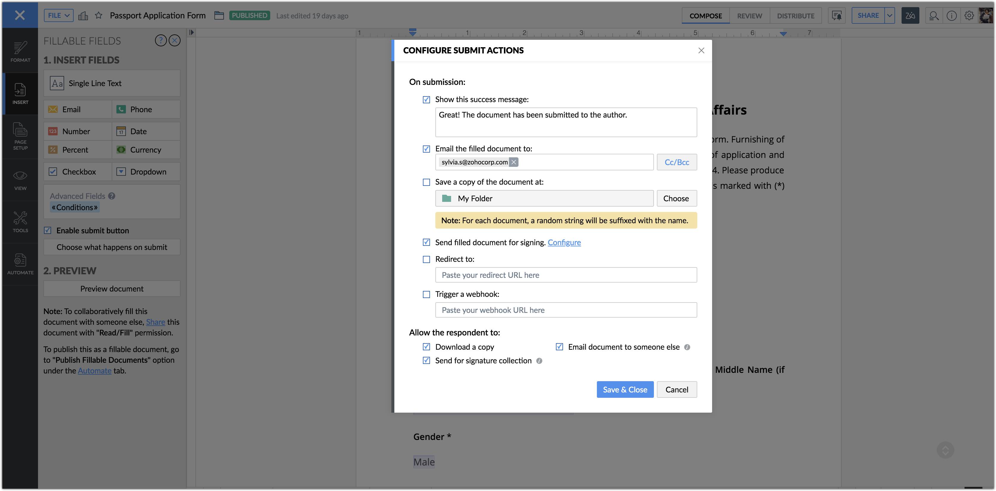 How To Publish Document As A Fillable Form And Enable Submit Form Actions