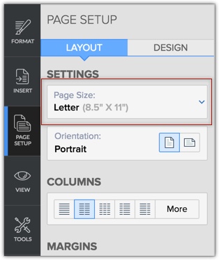 How to set page layout in Writer