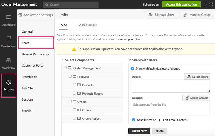 Share application with users | Help - Zoho Creator