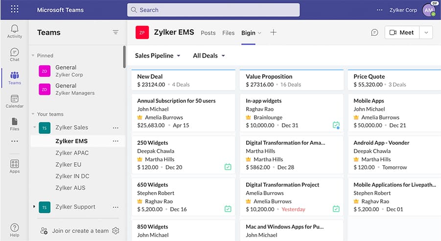 Bigin for Microsoft Teams Bigin for Microsoft Teams