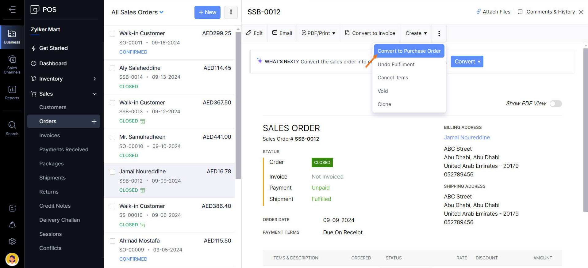 Manage Sales Orders | Online help - Zoho POS