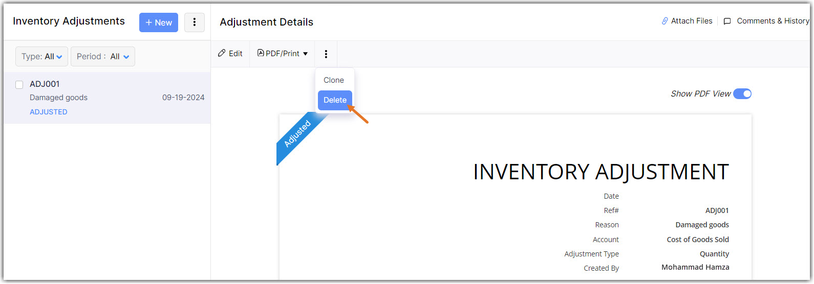 Creating Inventory Adjustment | Online help - Zoho POS